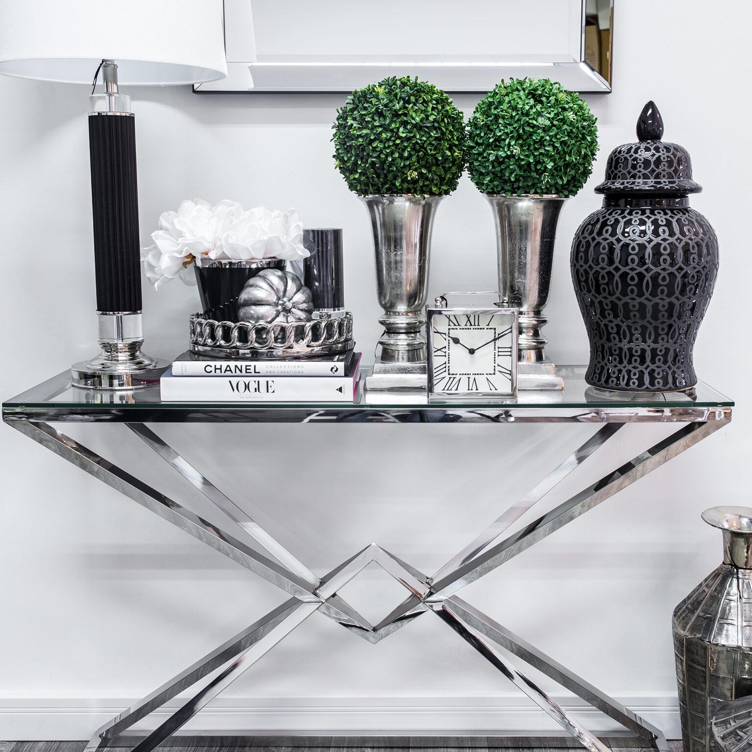 KONSOLA GRAND srebrno-szklana, galwanizowana - Decor&You