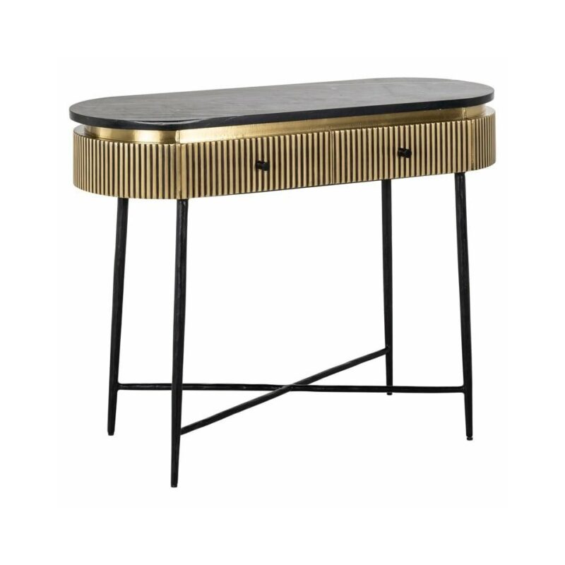 KONSOLA czarny marmurowy blat, czarne nogi, mosiężne detale, styl ...