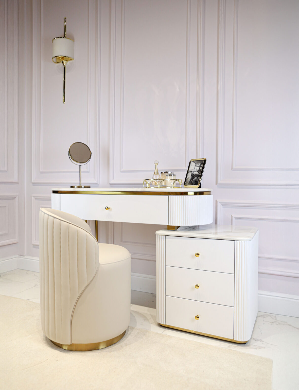 ZESTAW_EKSKLUZYWNY TOALETKA + SZAFKA + FOTEL kolekcja Anne, biała ...